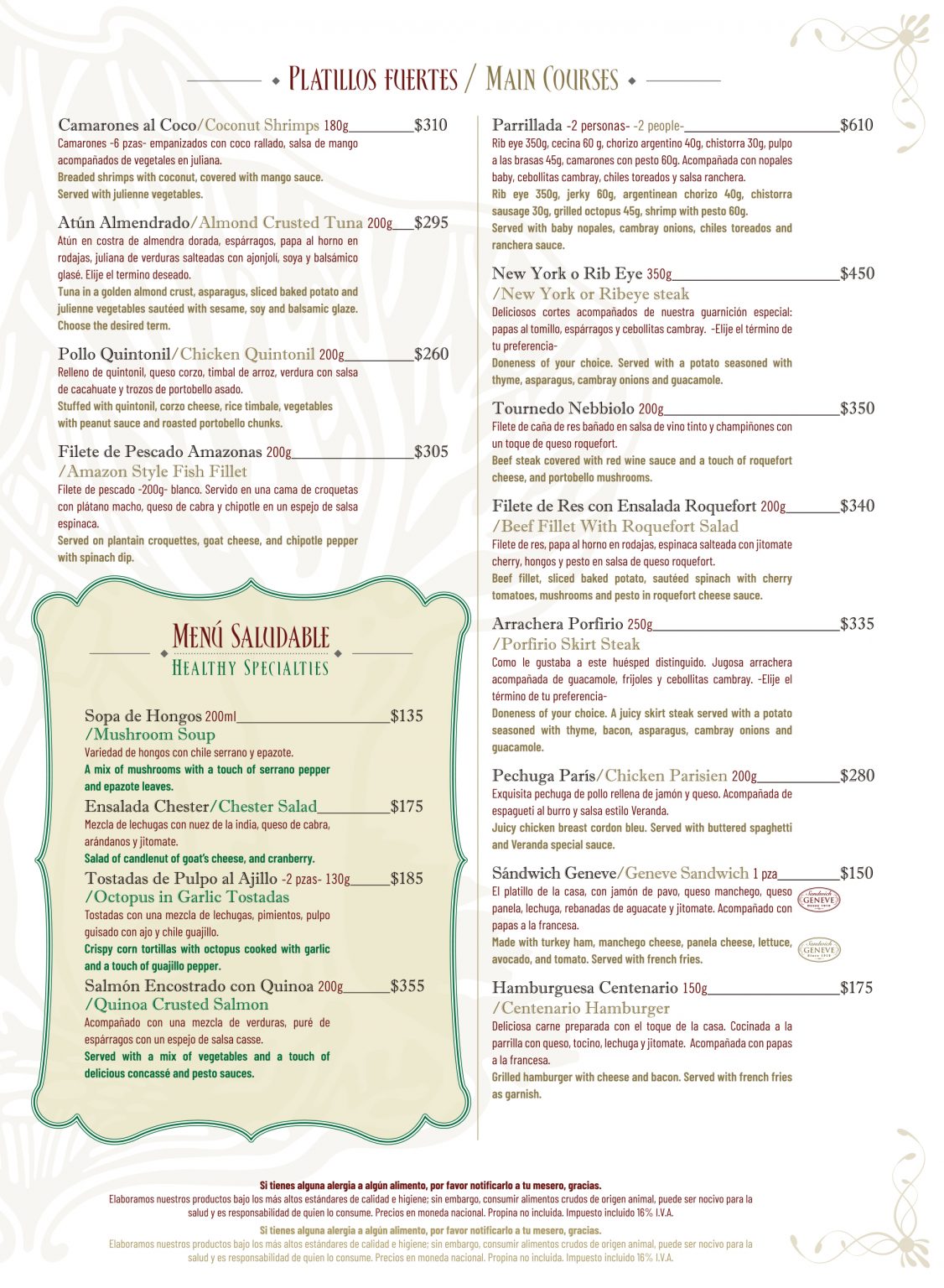 Menu – Veranda Bistro