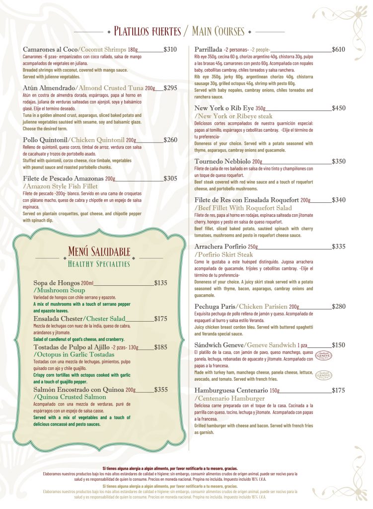 Menu – Veranda Bistro